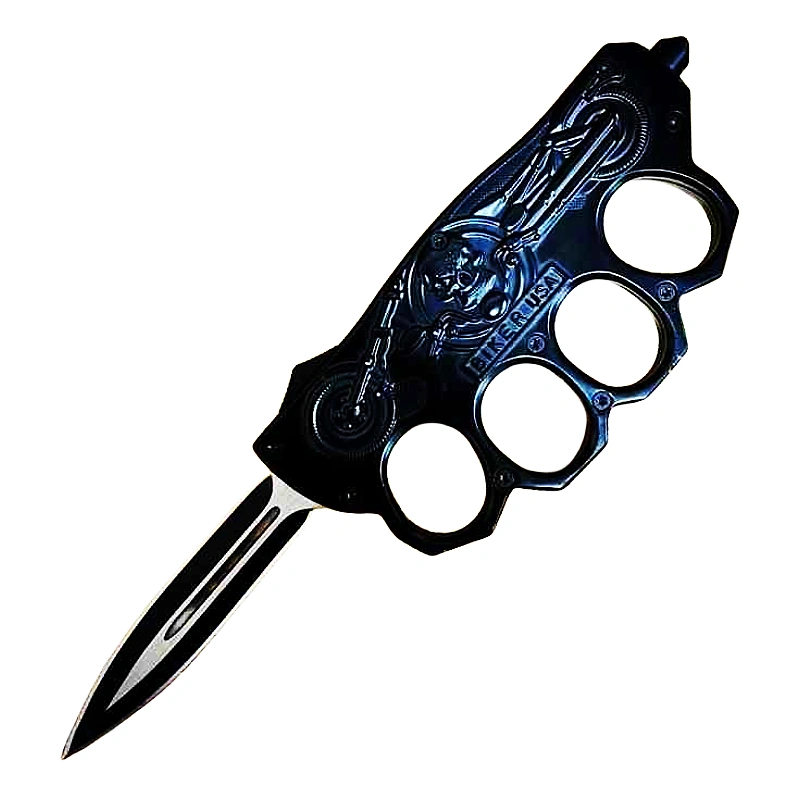 9 inch BIKER Knuckle OTF Knife&defender brass knuckle switchblade ...